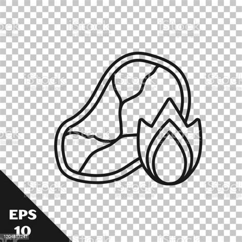 검은 선 구운 스테이크 고기와 투명 한 배경에 고립 된 불꽃 아이콘 벡터 일러스트레이션 고기에 대한 스톡 벡터 아트 및 기타 이미지 고기 굽기 돼지고기 Istock