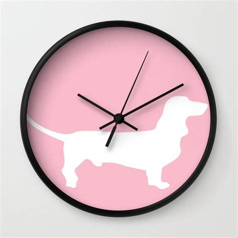 Pink Dachshund Silhouette Pattern Wall Clock By Xooxoo Black Black