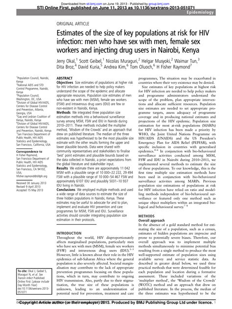 Pdf Estimates Of The Size Of Key Populations At Risk For Hiv