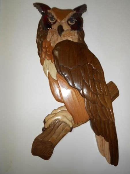 Intarsia Horned Owl Horned Owl Wood Wall Decor Handcrafted Wood