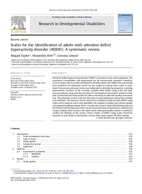 Pdf Scales For The Identification Of Adults With Attention Deficit