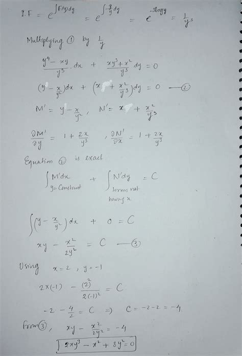 [solved] Differential Equation Integrating Factors Found By Inspection Course Hero
