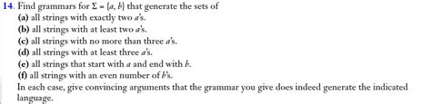 Solved 14 Find Grammars For Σ Ab That Generate The Sets