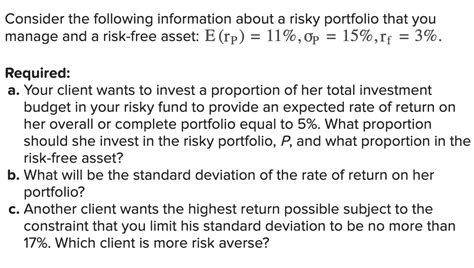 Solved Consider The Following Information About A Risky Chegg