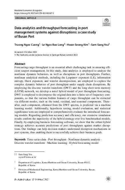 Pdf Data Analytics And Throughput Forecasting In Port Management Systems Against Disruptions