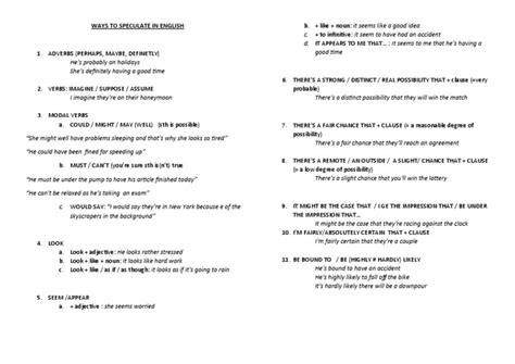 How To Speculate In English Pdf Verb Adjective