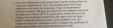 Solved 1 In An Ideal Refrigeration Cycle Using Freon 12 As