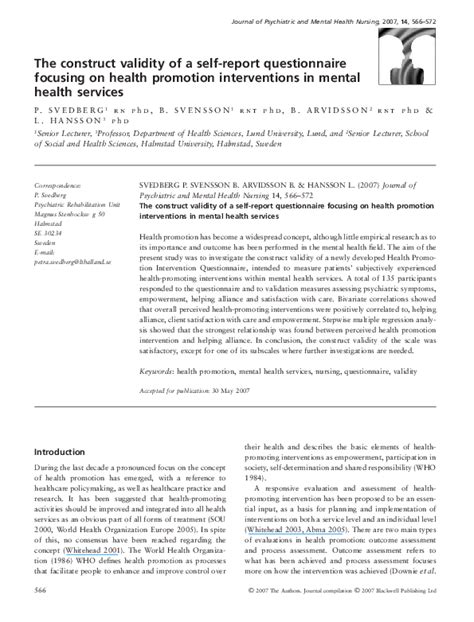 Pdf The Construct Validity Of A Self Report Questionnaire Focusing On Health Promotion