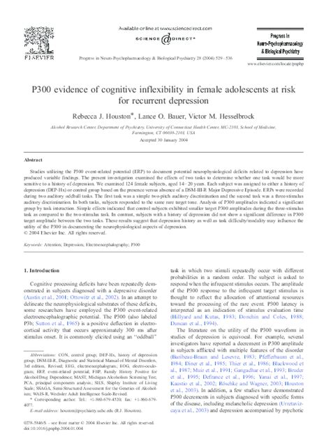 Pdf P300 Evidence Of Cognitive Inflexibility In Female Adolescents At