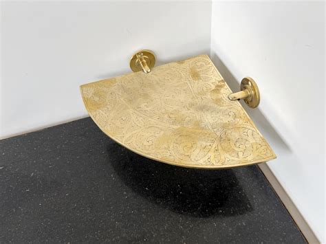 Unlacquered Brass Corner Shelf Handmade Etched Wall Mounted Brass