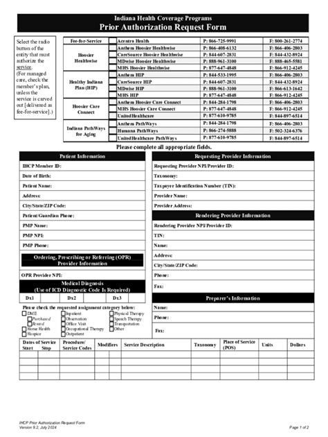 Fillable Online Indiana Health Coverage Programs Prior Authorization