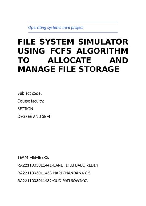 Operating Systems Mini Project In This Context The Fcfs Algorithm