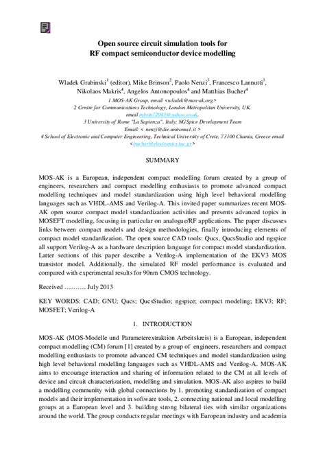 Pdf Open Source Circuit Simulation Tools For Rf Compact Semiconductor