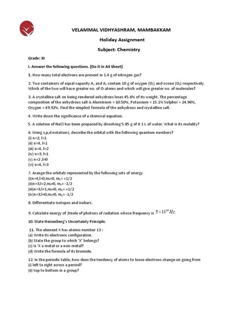Gr11 Chemistry Assignment Pdf Atomic Orbital Periodic Table