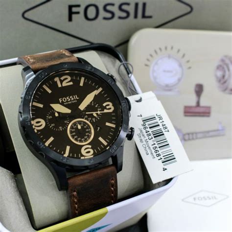 Jual Jam Tangan Pria Fossil Jr1487 Nate Chronograph Brown Leather Strap