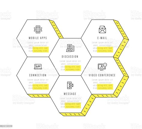 인포그래픽 디자인 템플릿입니다 모바일 앱 토론 전자 메일 화상 회의 메시지 6 가지 옵션 또는 단계가있는 연결 아이콘 고객 서비스 담당자에 대한 스톡 벡터 아트 및 기타