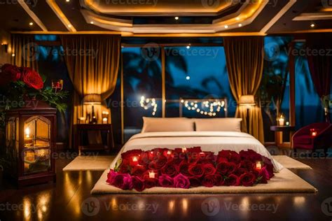 A Bedroom With Candles And Roses On The Floor AI Generated Stock Photo At Vecteezy
