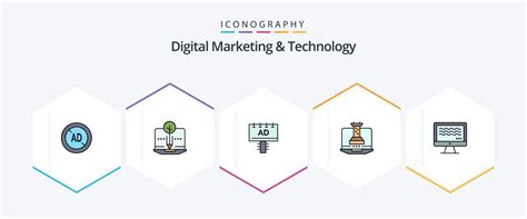 Digital Marketing And Technology 25 Filledline Icon Pack Including