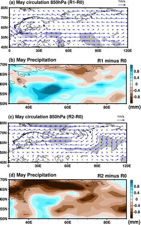 Response Of May A 850‐hpa Wind Units M S⁻¹ And B Precipitation