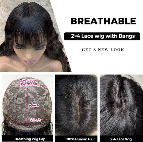 Alipop Black Body Wave Brazilian Human Hair Wig With Bangs 2x4 Glueless