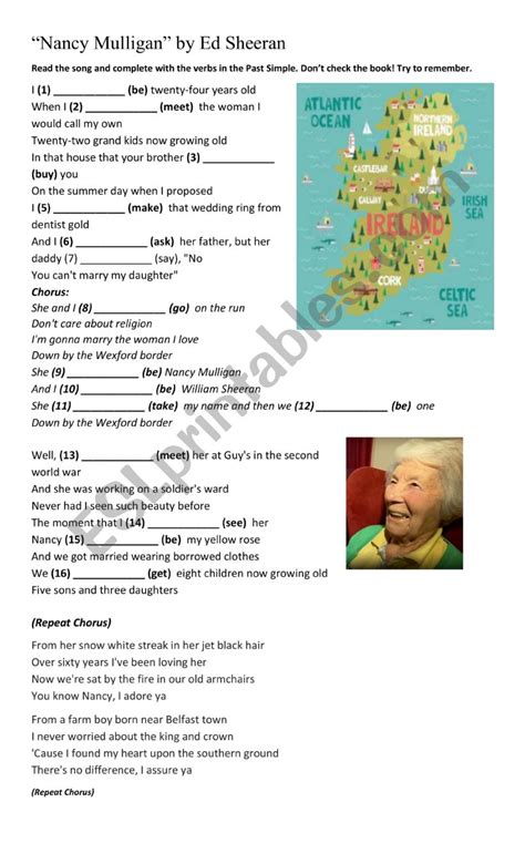 Nancy Mulligan By Ed Sheeran Esl Worksheet By Abosco