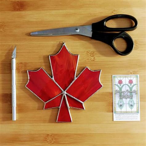 Maple Leaf Stained Glass Ornament Handcrafted In Canada