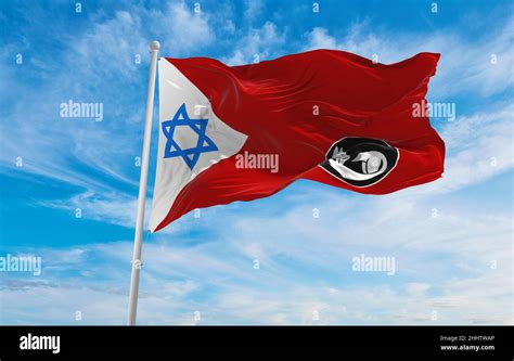 Flag Of Idf Southern Command Israel At Cloudy Sky Background On