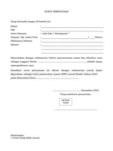 Surat Pernyataan Sipol Pdf