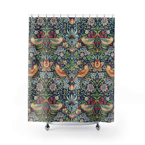 William Morris Strawberry Thief Shower Curtain Cottagecore Antique