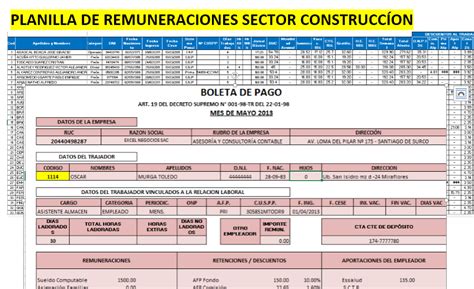 Planilla De Remuneraciones Con Boletas De Pago En Excel Images And