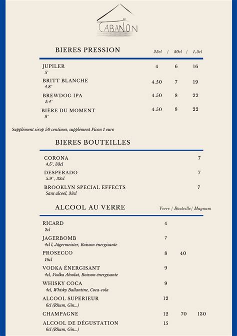 Carte et Menus 2024 Le Cabanon à Paris TheFork