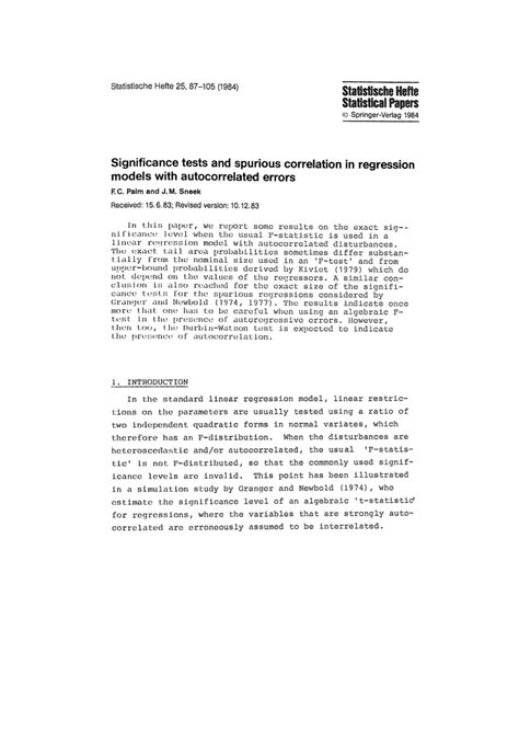 Pdf Significance Tests And Spurious Correlation In Regression Models With Autocorrelated Errors