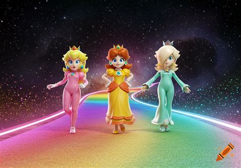 Princess Peach Daisy And Rosalina In Full Snow Jumpsuits Walking On