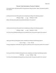 A Percent Yield Practice Problems Pdf Chem A Percent Yield Calculations Practice Problems