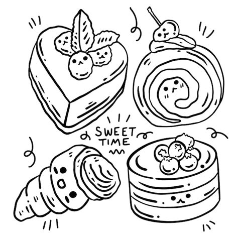 Postres Bonitos Dibujados A Mano Y Texto Para Plantillas Vector Premium