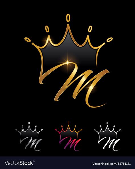 Golden Monogram Crown Initial Letter M Royalty Free Vector