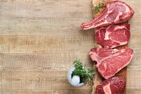 Raw Prime Steaks Variety Of Fresh Black Angus Prime Meat Steaks T Bone