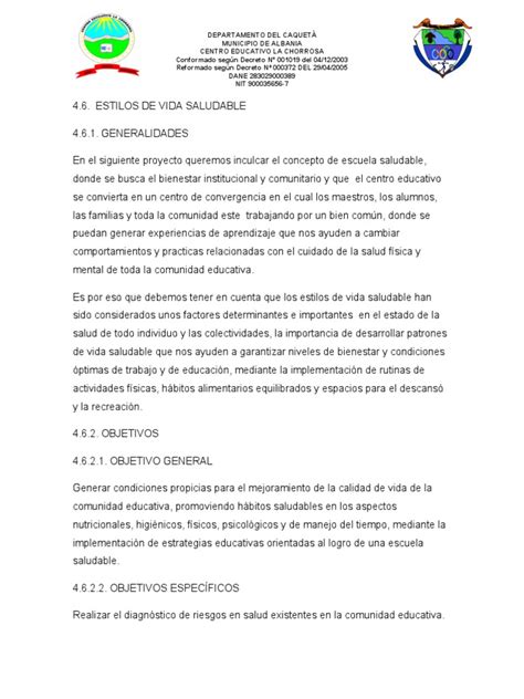 Proyecto Estilo De Vida Saludable Pdf Aprendizaje La Naturaleza