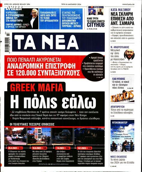 ΤΑ ΝΕΑ Πρωτοσέλιδο Εφημερίδας
