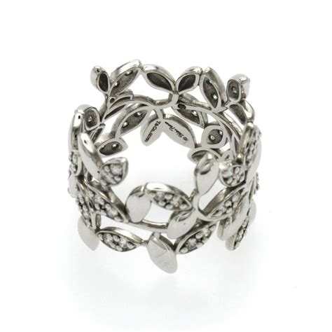 Auth Tiffany And Co 18k White Gold Paloma Picasso Olive Leaf Diamond