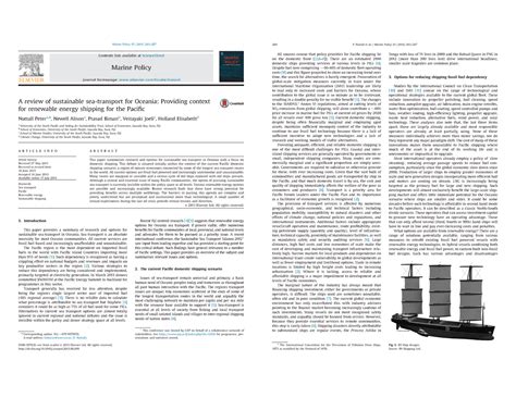 A Review Of Sustainable Sea Transport For Oceania Providing Context For