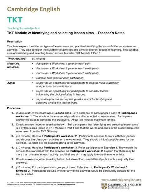 Fillable Online Tkt Module 2 Identifying And Selecting Lesson Aims
