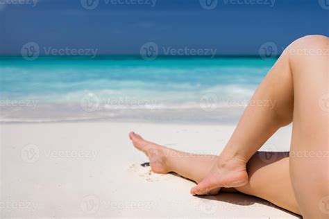 Beautiful Slim Woman Legs On The Beach Suntan Beach Vacation Woman