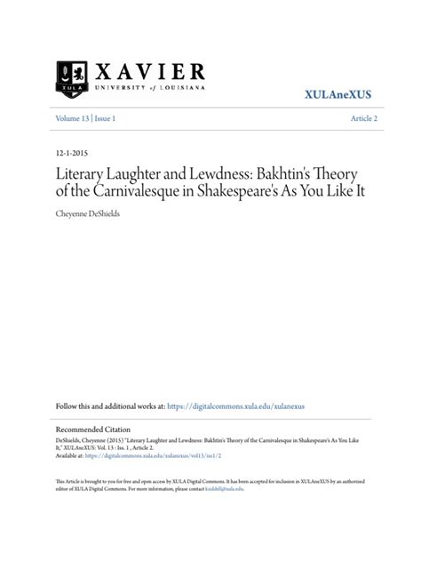 Literary Laughter And Lewdness Bakhtins Theory Of The Carnivale Pdf