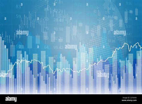 Blue Finance Background With Bars Candlesticks Numbers Columns And