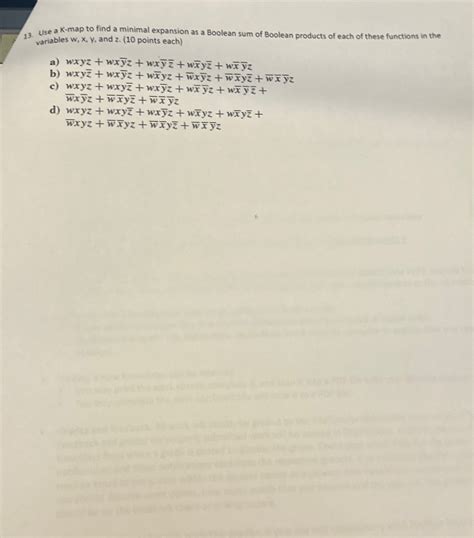 solved use a k map to find a minimal expansion as a boolean
