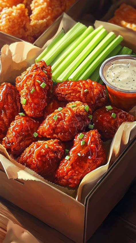 Overflowing Box Of Crispy Chicken Wings Stock Illustration