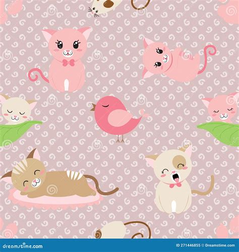 Seamless Repeating Pattern With Adorable Cute Cats Stock Illustration