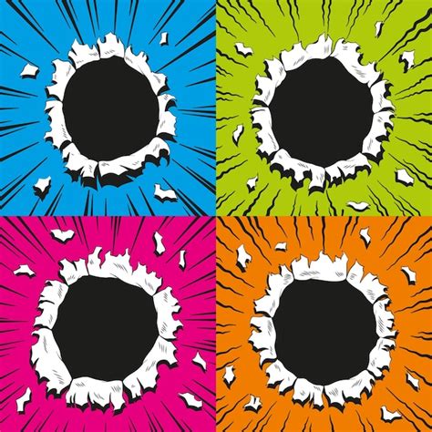 premium vector set of comic book holes vector paper is torn through
