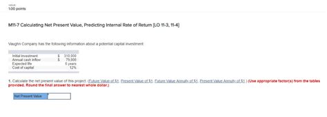 solved value 00 points m11 7 calculating net present